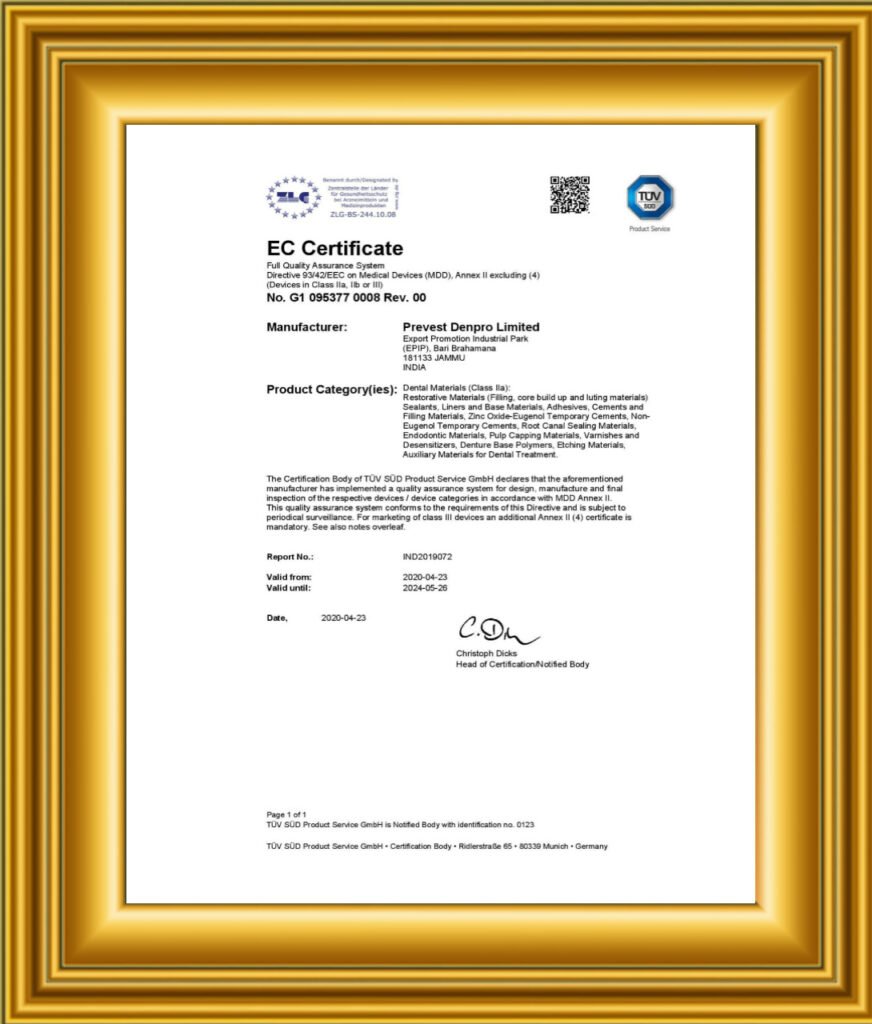 Certificates and Accreditations - Prevest DenPro Limited